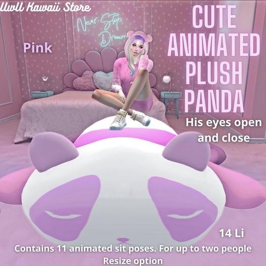 Second Life Marketplace - Cute animated plush panda pink- UwU Kawaii Store